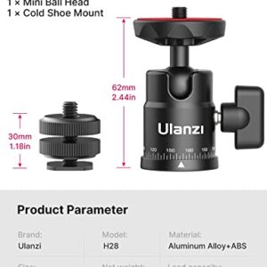 Mini Ball Head, ULANZI H28 Panoramic Tripod Head + Dual Hot Shoe Mount DSLR Camera Mount Adapter Photograph Attachment Accessories for Gopro Cam Camcorder Smartphone Light Microphone Loading 5.5lb