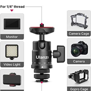 Mini Ball Head, ULANZI H28 Panoramic Tripod Head + Dual Hot Shoe Mount DSLR Camera Mount Adapter Photograph Attachment Accessories for Gopro Cam Camcorder Smartphone Light Microphone Loading 5.5lb