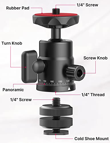 Mini Ball Head, ULANZI H28 Panoramic Tripod Head + Dual Hot Shoe Mount DSLR Camera Mount Adapter Photograph Attachment Accessories for Gopro Cam Camcorder Smartphone Light Microphone Loading 5.5lb