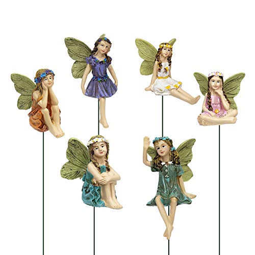 Dorlotou Fairy Garden Figurines 6pcs Miniature Fairies for Outdoor Garden Décor