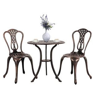 Verano Garden 3 Piece Outdoor Bistro Set Rust-Resistant Cast Aluminum Patio Bistro Set Antique Finish, Weather Resistant Patio Table and Chairs, Outdoor/Indoor Use, Bronze