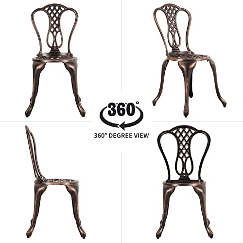 Verano Garden 3 Piece Outdoor Bistro Set Rust-Resistant Cast Aluminum Patio Bistro Set Antique Finish, Weather Resistant Patio Table and Chairs, Outdoor/Indoor Use, Bronze