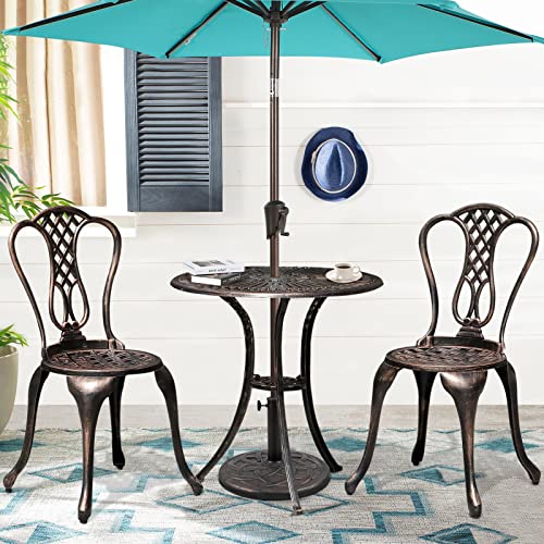 Verano Garden 3 Piece Outdoor Bistro Set Rust-Resistant Cast Aluminum Patio Bistro Set Antique Finish, Weather Resistant Patio Table and Chairs, Outdoor/Indoor Use, Bronze