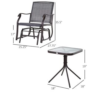 Outsunny 3 Pcs Outdoor Gliders Set Bistro Set with Glass Top Table for Patio, Garden, Backyard, Lawn, Grey