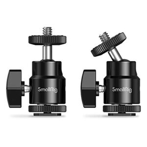 smallrig 1/4″ camera hot shoe mount, ballhead tripod with additional 1/4″ screw, 2pcs pack – 2059