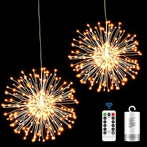 Happy Spark Firework Lights 2 Pack String Lights 8 Modes Waterproof Battery Operated Chandelier Outdoor Fairy Lights with Remote, Fireworks Lights Indoor Decorative Hanging Decorations Lights