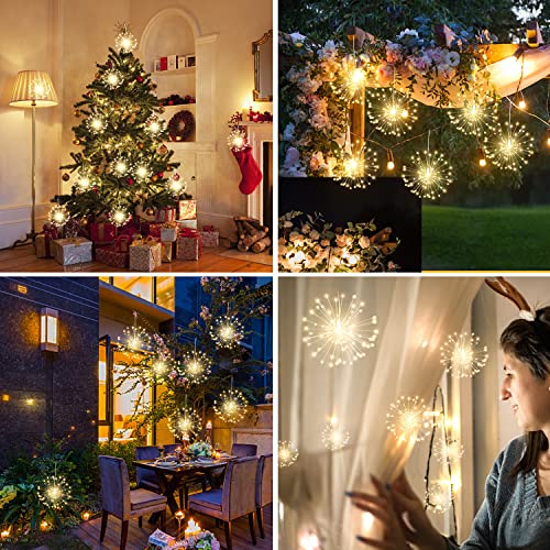 Happy Spark Firework Lights 2 Pack String Lights 8 Modes Waterproof Battery Operated Chandelier Outdoor Fairy Lights with Remote, Fireworks Lights Indoor Decorative Hanging Decorations Lights