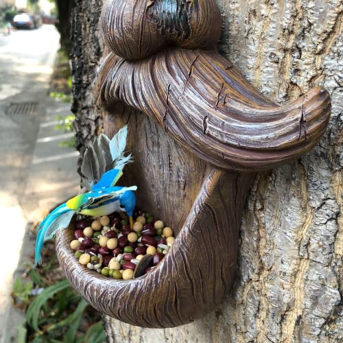 ALLADINBOX Tree Face Birdfeeder - Old Man with Glowing Eyes in Dark Outdoor Tree Hugger Sculpture - Whimsical Garden Decoration and Wild Birdfeeder Yard Art