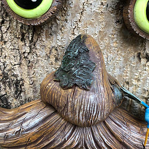 ALLADINBOX Tree Face Birdfeeder - Old Man with Glowing Eyes in Dark Outdoor Tree Hugger Sculpture - Whimsical Garden Decoration and Wild Birdfeeder Yard Art