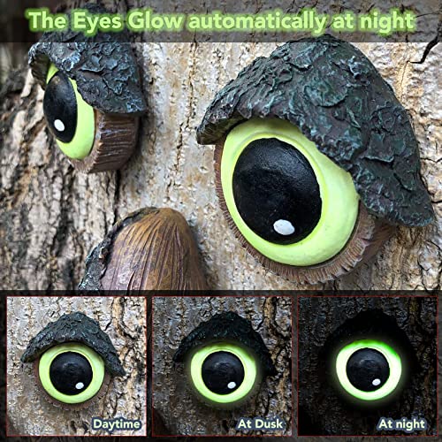 ALLADINBOX Tree Face Birdfeeder - Old Man with Glowing Eyes in Dark Outdoor Tree Hugger Sculpture - Whimsical Garden Decoration and Wild Birdfeeder Yard Art