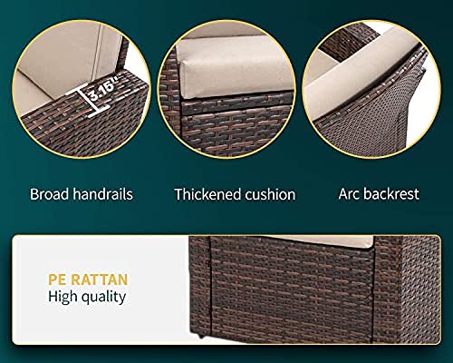 FDW 4 Pieces Patio Sectional Sofa Rattan Chair Outdoor Backyard Porch Poolside Balcony Garden Furniture with Coffee Table, Brown