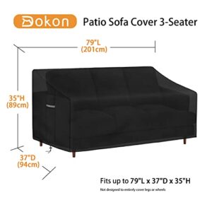 Dokon Patio Sofa Cover with Air Vents, Outdoor Couch Cover, Waterproof, Anti-Fading, UV Resistant Heavy Duty 600D Oxford Fabric Outdoor Lawn Patio Furniture Covers (79"L x 37"D x 35"H) - Black