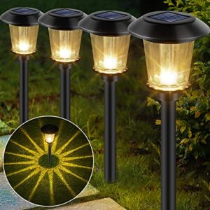 urpower glass solar pathway lights, solar lights outdoor 2 modes waterproof solar powered garden lights, auto on/off decorative landscape lighting for path, yard, walkway (6 pack, warm white)