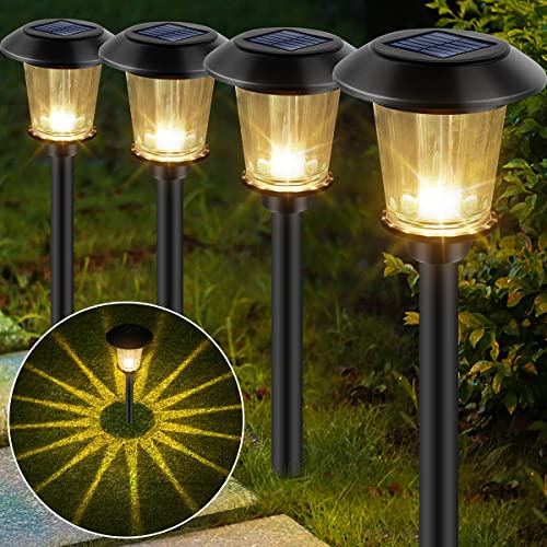 URPOWER Glass Solar Pathway Lights, Solar Lights Outdoor 2 Modes Waterproof Solar Powered Garden Lights, Auto ON/Off Decorative Landscape Lighting for Path, Yard, Walkway (6 Pack, Warm White)