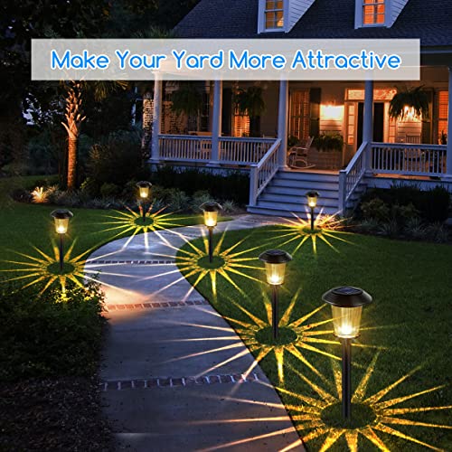 URPOWER Glass Solar Pathway Lights, Solar Lights Outdoor 2 Modes Waterproof Solar Powered Garden Lights, Auto ON/Off Decorative Landscape Lighting for Path, Yard, Walkway (6 Pack, Warm White)