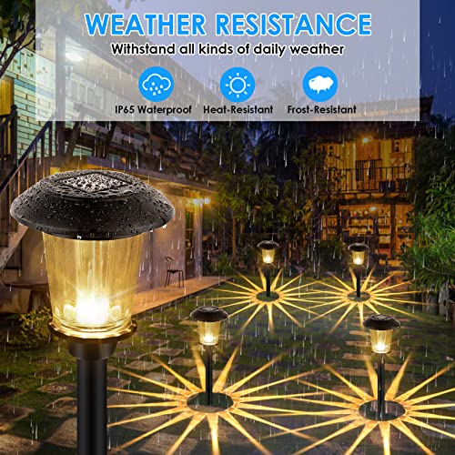 URPOWER Glass Solar Pathway Lights, Solar Lights Outdoor 2 Modes Waterproof Solar Powered Garden Lights, Auto ON/Off Decorative Landscape Lighting for Path, Yard, Walkway (6 Pack, Warm White)