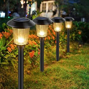 URPOWER Glass Solar Pathway Lights, Solar Lights Outdoor 2 Modes Waterproof Solar Powered Garden Lights, Auto ON/Off Decorative Landscape Lighting for Path, Yard, Walkway (6 Pack, Warm White)