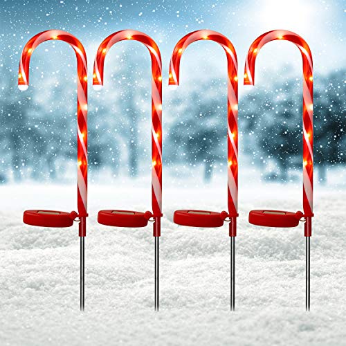 Doingart Candy Cane Solar Lights Christams Ourdoor Decoration Clearance - 4 Pack Outdoor Candy Cane Stakes with Built-in LED Lights for Pathway Walkway Christmas Decorations, 23 inch