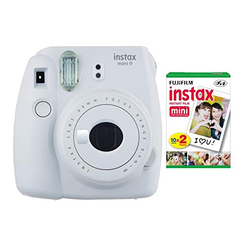 Fujifilm Instax Mini 9 Camera, Smoky White - with Fujifilm instax mini Instant Daylight Film Twin Pack, 20 Exposures