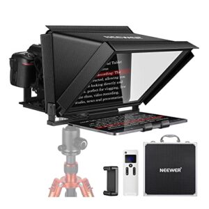 neewer x12 aluminum teleprompter with rt-110 remote control (connected via bluetooth on neewer teleprompter app) & carry case, compatible with ipad, ios/android tablets, smartphones, dslrs (black)