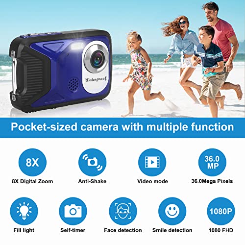 Waterproof Digital Camera HD 1080P 36MP Kids Digital Camera with 32G SD Card Compact Portable Digital Camera,Rechargeable Electronic Mini Vlogging Camera for Kids