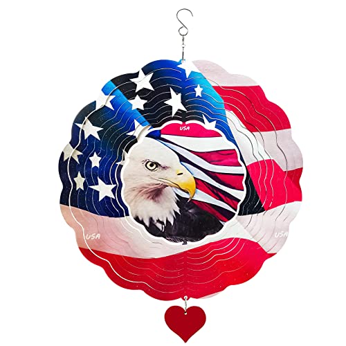 Stainless Steel Wind Spinner - 14 inches 3D Metal Kinetic Art America Flag Hanging Indoor Outdoor Yard Garden Decorations Crafts Ornaments