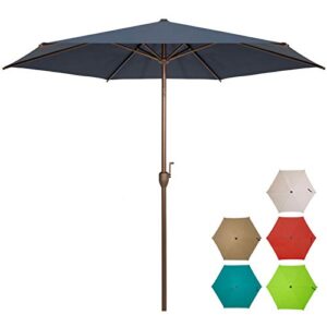 ogrmar 9 ft patio umbrella outdoor table umbrella with push button tilt and crankfor terrace, backyard, garden, courtyard, swimming pool, lawn (navy blue)