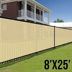 E&K Sunrise 8' x 25' Beige Fence Privacy Screen, Commercial Outdoor Backyard Shade Windscreen Mesh Fabric Shade Net Cover for Wall Garden Yard Backyard