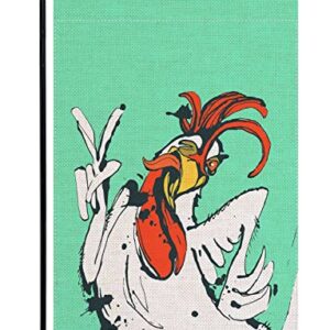 Uanvaha cock Small Garden Flag for Outside cartoon Funny chicken showing victory sign and winking rooster akimbo Burlap Welcome Yard Flags Outdoor Farmhouse Home Decor 12.5X18 Inch