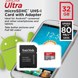 SanDisk Ultra 32GB microSDHC UHS-I Card with Adapter, Silver, Standard Packaging (SDSQUNC-032G-GN6MA)