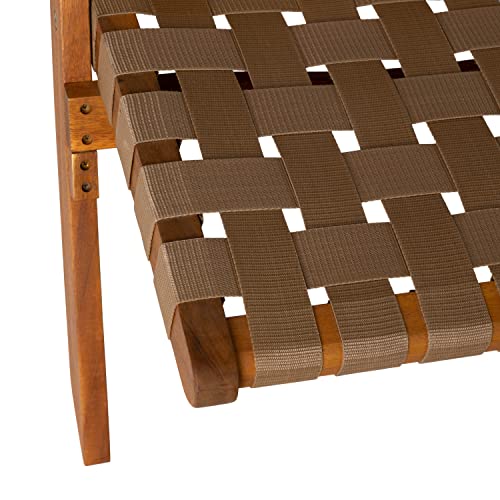 Patio Sense 64098 Sava Indoor Outdoor Folding Chair All Weather Wicker Low Slung Portable Seating Solid Acacia Wood Woven Seat & Back Indoors Porch Lawn Garden Fishing Sporting - Brown Webbing