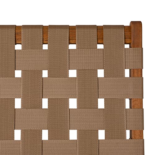 Patio Sense 64098 Sava Indoor Outdoor Folding Chair All Weather Wicker Low Slung Portable Seating Solid Acacia Wood Woven Seat & Back Indoors Porch Lawn Garden Fishing Sporting - Brown Webbing