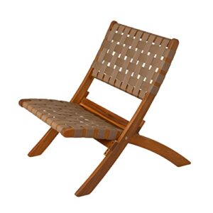 Patio Sense 64098 Sava Indoor Outdoor Folding Chair All Weather Wicker Low Slung Portable Seating Solid Acacia Wood Woven Seat & Back Indoors Porch Lawn Garden Fishing Sporting - Brown Webbing