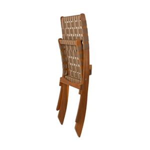 Patio Sense 64098 Sava Indoor Outdoor Folding Chair All Weather Wicker Low Slung Portable Seating Solid Acacia Wood Woven Seat & Back Indoors Porch Lawn Garden Fishing Sporting - Brown Webbing