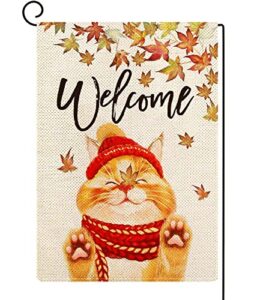 ortigia welcome fall cat garden flag blurap vertical double sided 12x18inch autumn maple leaf garden flag for outside fall thanksgiving farmhouse seasonal holiday yard décor