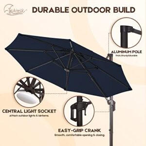 wikiwiki 10 FT Double Top Cantilever Patio Umbrellas Outdoor Offset Umbrella w/ 36 Month Fade Resistance Recycled Fabric, 6-Level 360°Rotation Aluminum Pole for Deck Pool Garden, Navy Blue