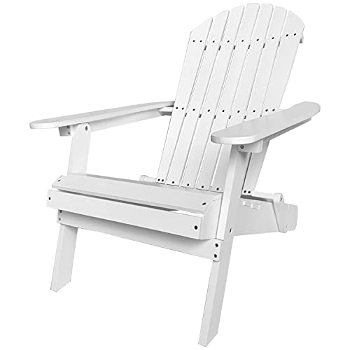 Adirondack Chair,Folding Wooden Lounger Chair，All-Weather Chair for Fire Pit/Garden/Fish with 250lbs Duty Rating，White