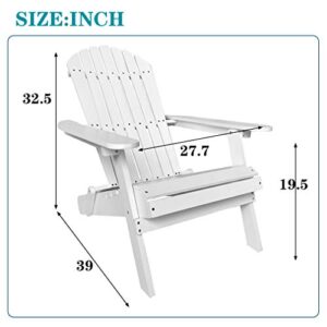 Adirondack Chair,Folding Wooden Lounger Chair，All-Weather Chair for Fire Pit/Garden/Fish with 250lbs Duty Rating，White