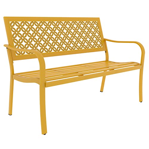 Grand patio Outdoor Bench Garden Bench with Armrests Steel Metal Bench for Outdoors Lawn Yard Porch Sunflower Yellow