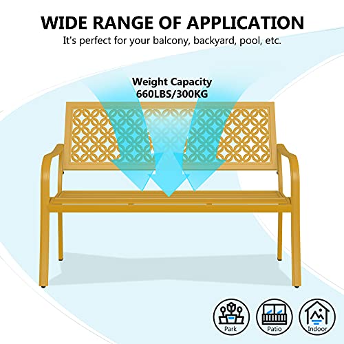 Grand patio Outdoor Bench Garden Bench with Armrests Steel Metal Bench for Outdoors Lawn Yard Porch Sunflower Yellow