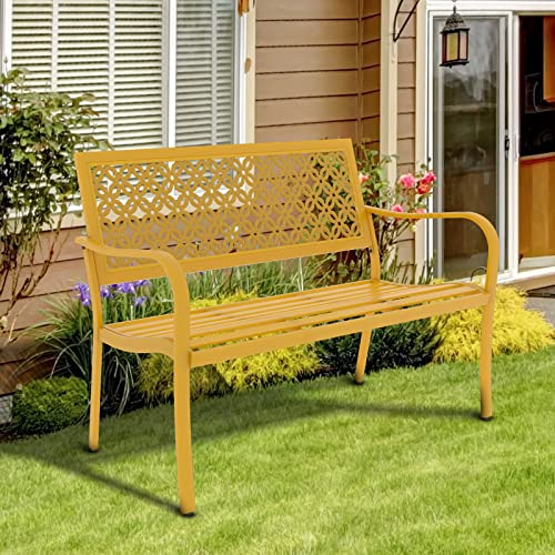 Grand patio Outdoor Bench Garden Bench with Armrests Steel Metal Bench for Outdoors Lawn Yard Porch Sunflower Yellow