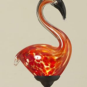 Hand Blown Glass Flamingo Solar Lighted Yard Stake, Solar Garden Torch 31 Inches High with Lighted Glass Body and Automatic Night Lighting