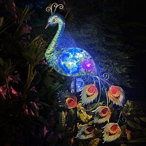 WUFEILY Peacock Solar Garden Lights, Hand-Painted Glass Solar Garden Decor, Decorative Garden Stakes Yard Art Decorations Outdoor, Lawn Stake Ornaments for Patio Pathway Yard