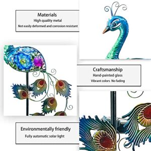 WUFEILY Peacock Solar Garden Lights, Hand-Painted Glass Solar Garden Decor, Decorative Garden Stakes Yard Art Decorations Outdoor, Lawn Stake Ornaments for Patio Pathway Yard