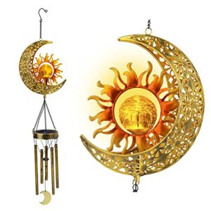 jyps sun moon solar wind chimes for outside crackle glass ball waterproof wind chimes outdoor clearance deep tone garden decor birthday unique gifts for women mom grandma windchimes gardening