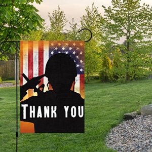 Louise Maelys Patriotic Memorial Day USA Garden Flag 12x18 Double Sided Vertical, Small Burlap Thank you Military Soldiers Garden Yard Flags Banner, Independence Day Outdoor House Decorations (ONLY FLAG)