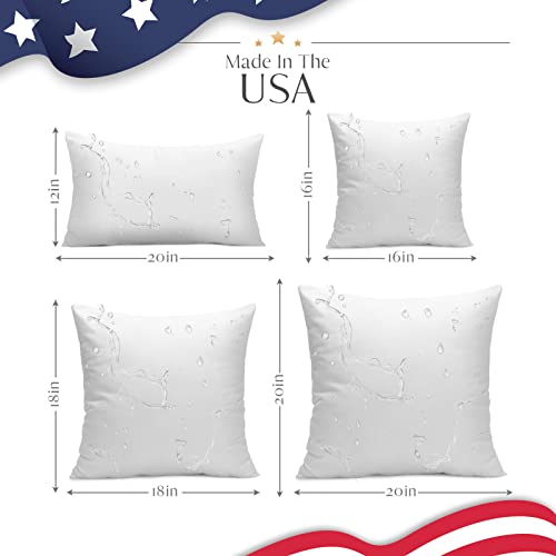 Ashler 18 x 18 Outdoor Pillow Inserts Set of 4 Water Resistant Throw Pillow Inserts Premium Hypoallergenic Pillow Insert for Patio, Bench, Garden, Indoor Outdoor Decorative Made in USA