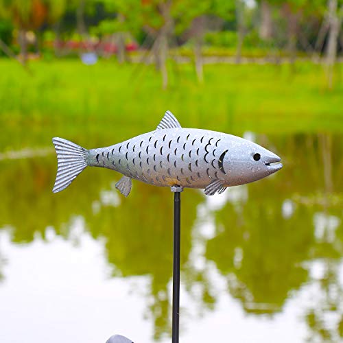 KAIXOXIN Solar Garden Lights Metal Fish Decorative Stake for Outdoor Patio Yard Decorations,Warm White LED Solar Path Lights (Silver-2)