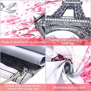 Paris Tapestry Backdrop Paris Wall Art Eiffel Tower Photo Banner Background European City Landscape Pink Wall Hanging Decor for Living Room Girl Bedroom Paris Themed Party Decoration, 72.8 x 43.3 Inch