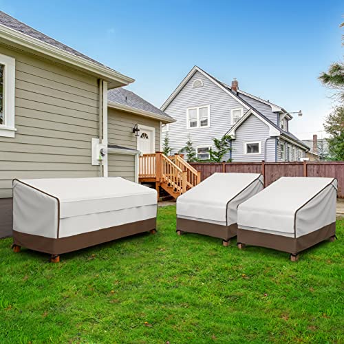 MR. COVER 3-Seater Outdoor Couch Cover Waterproof, 80-Inch Patio Furniture Covers for Sofa, Large Air Vents, UV-Resistant & Heavy Duty Material, Brown & Beige, Eosdios Series